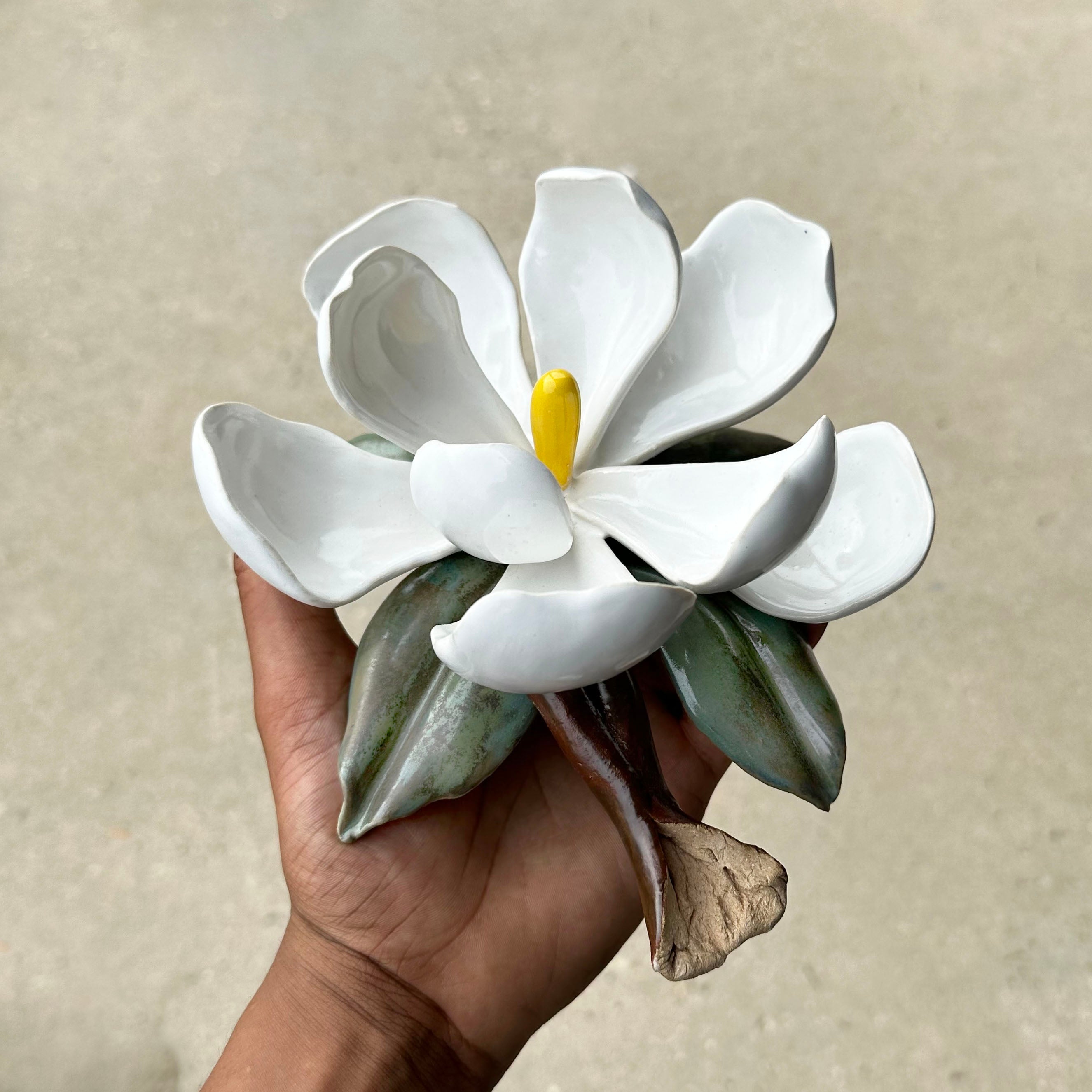 Handcrafted Ceramic Magnolia Sculpture | Vixon's Pottery