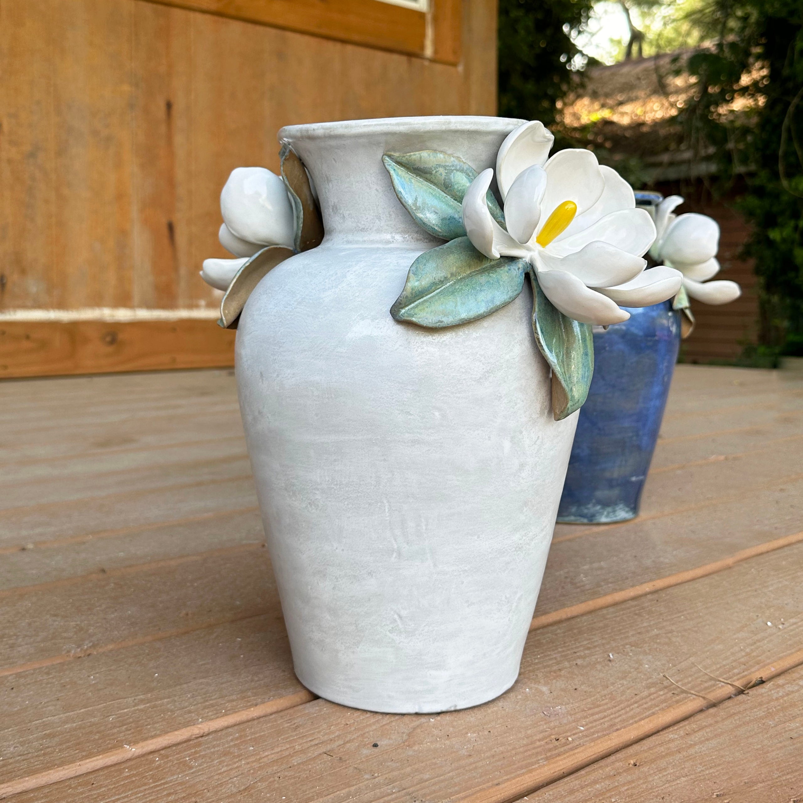 Short Double Bloom Magnolia Vase | Vixon's Pottery