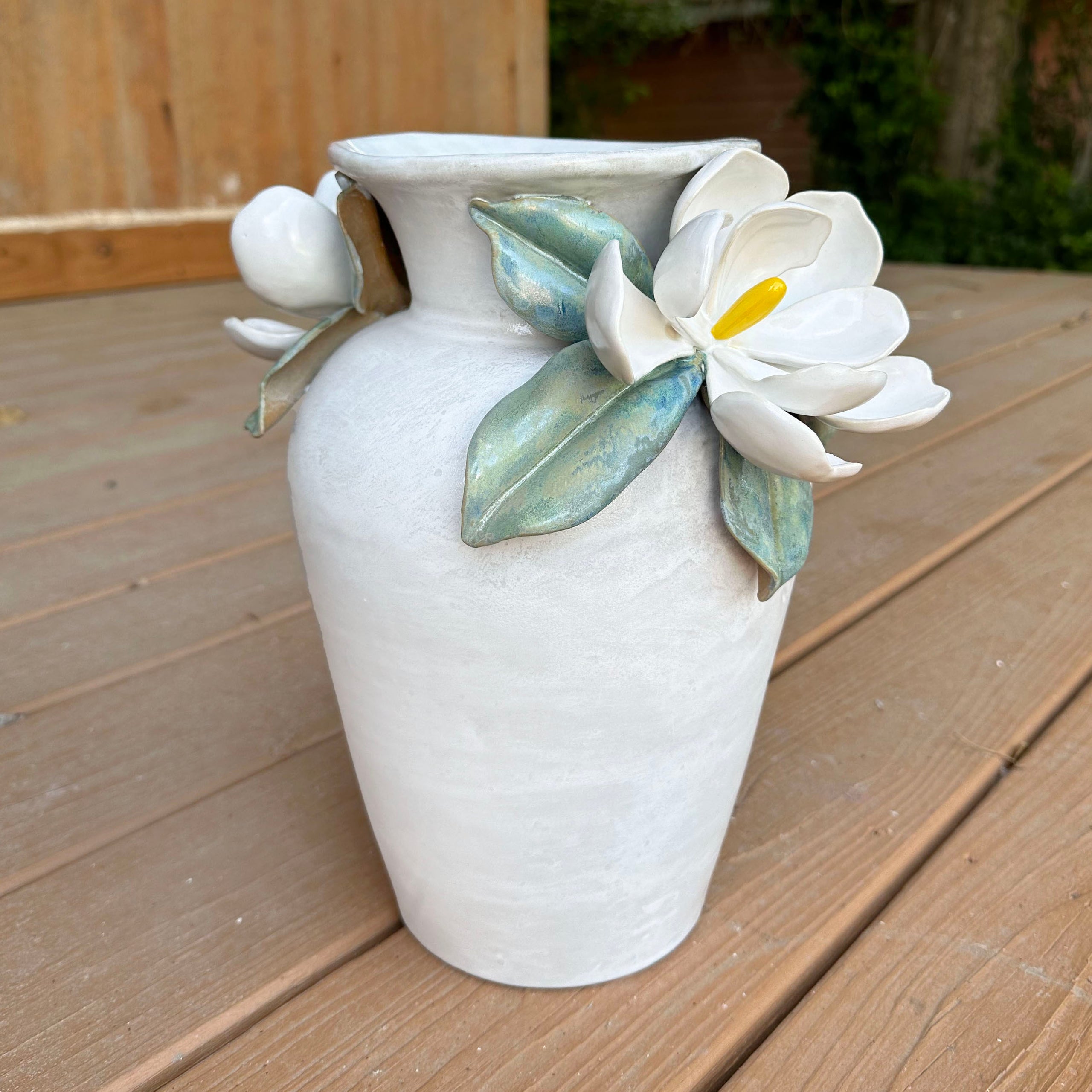 Short Double Bloom Magnolia Vase | Vixon's Pottery