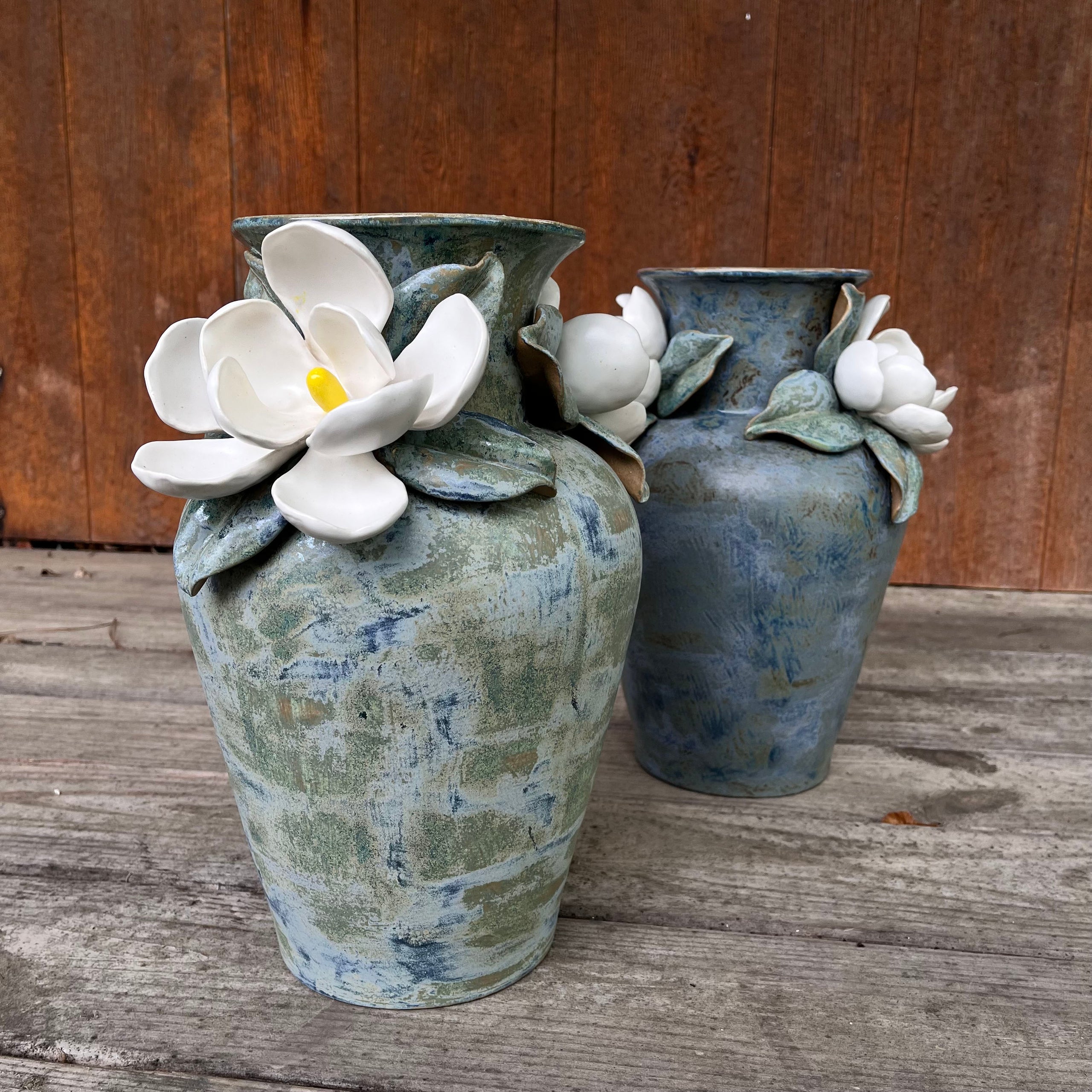 Short Double Bloom Magnolia Vase | Vixon's Pottery