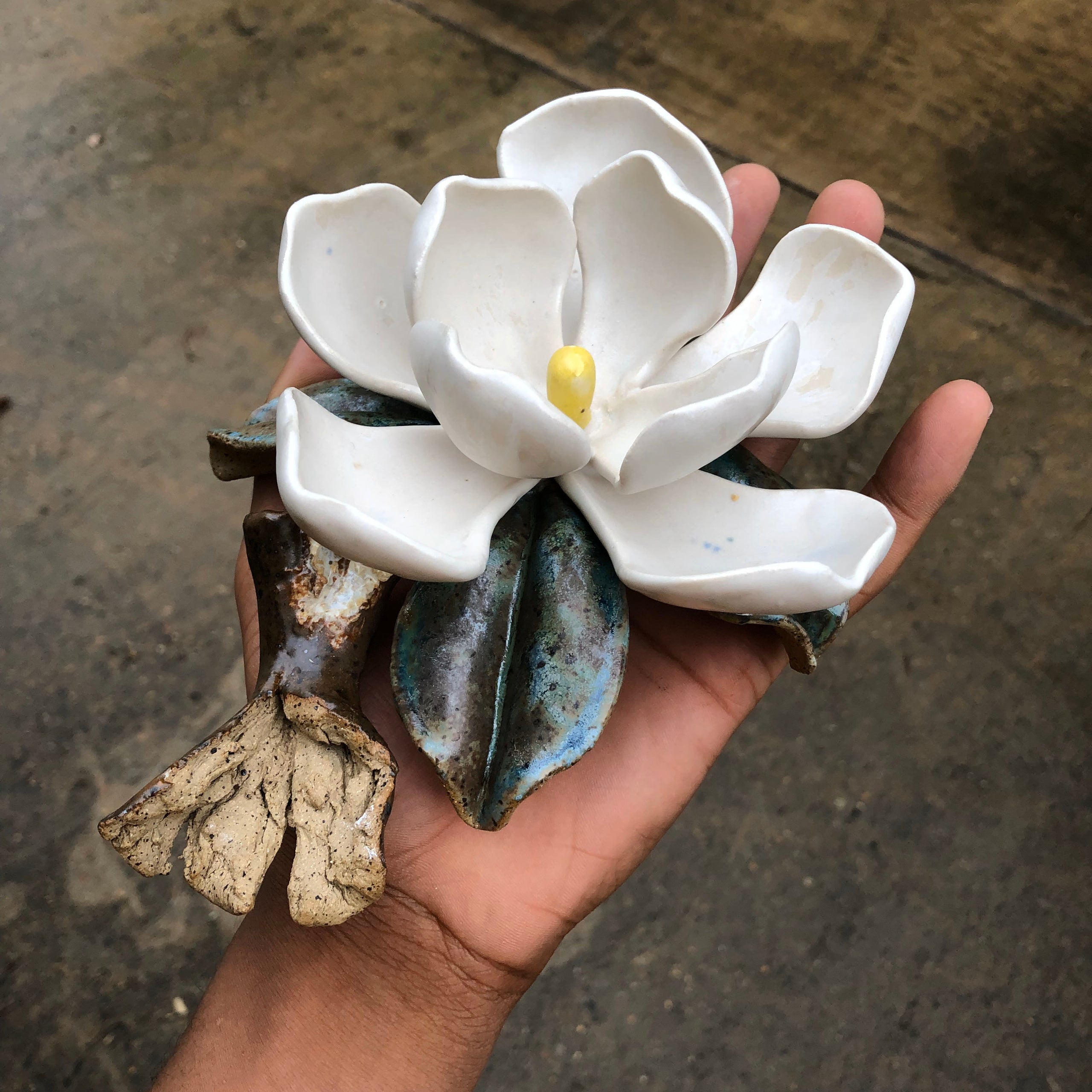 Handcrafted Ceramic Magnolia Sculpture | Vixon's Pottery